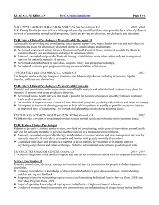 Kirklin, Guadalupe -Resume Oct2011 | PDF | Mental Health | Diseases and ...