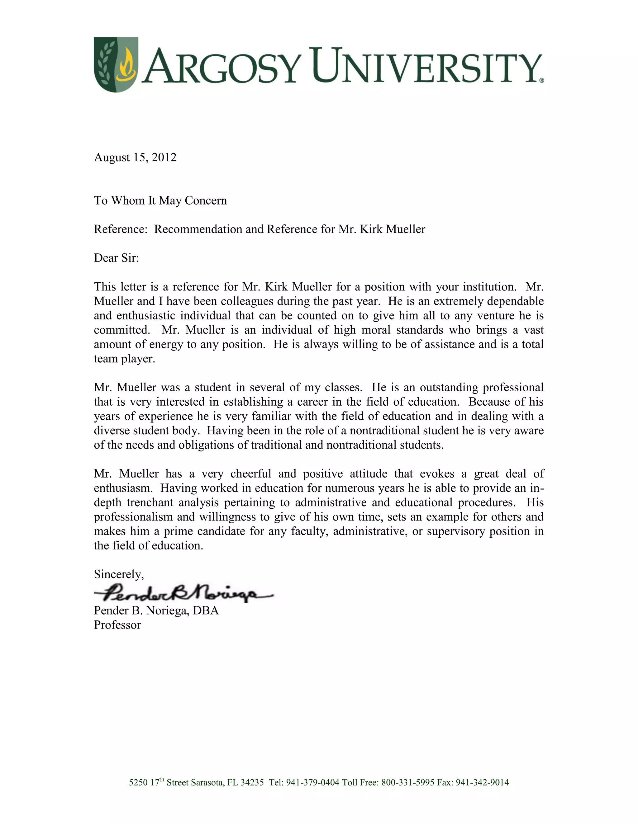 Professor Pender reference letter | PDF