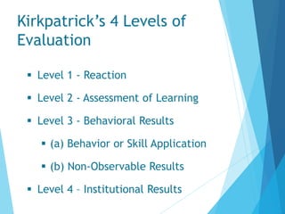 Kirkpatrick's evaluation model revised 2017 | PPTX | Standardized ...