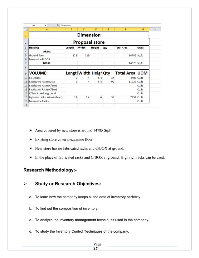 Summer Internship Project Report on “MATERIAL STORAGE LAYOUT AND ...