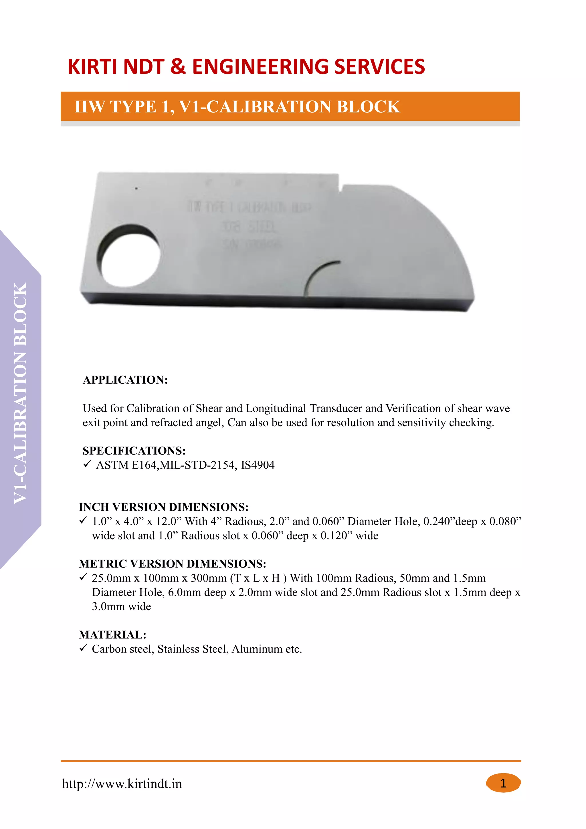 IIW V1 Ultrasonic calibartion block | PDF