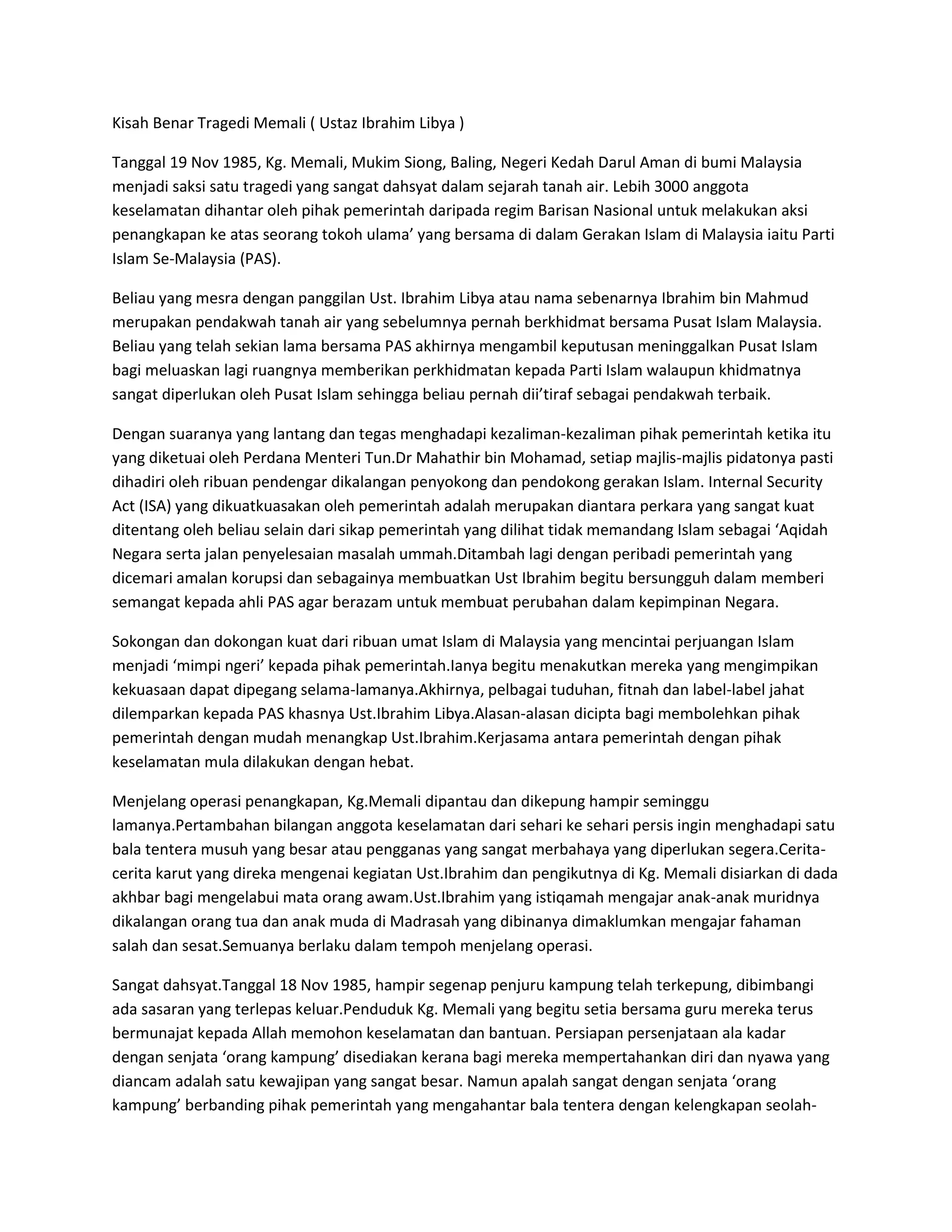 Kisah benar tragedi memali | DOCX