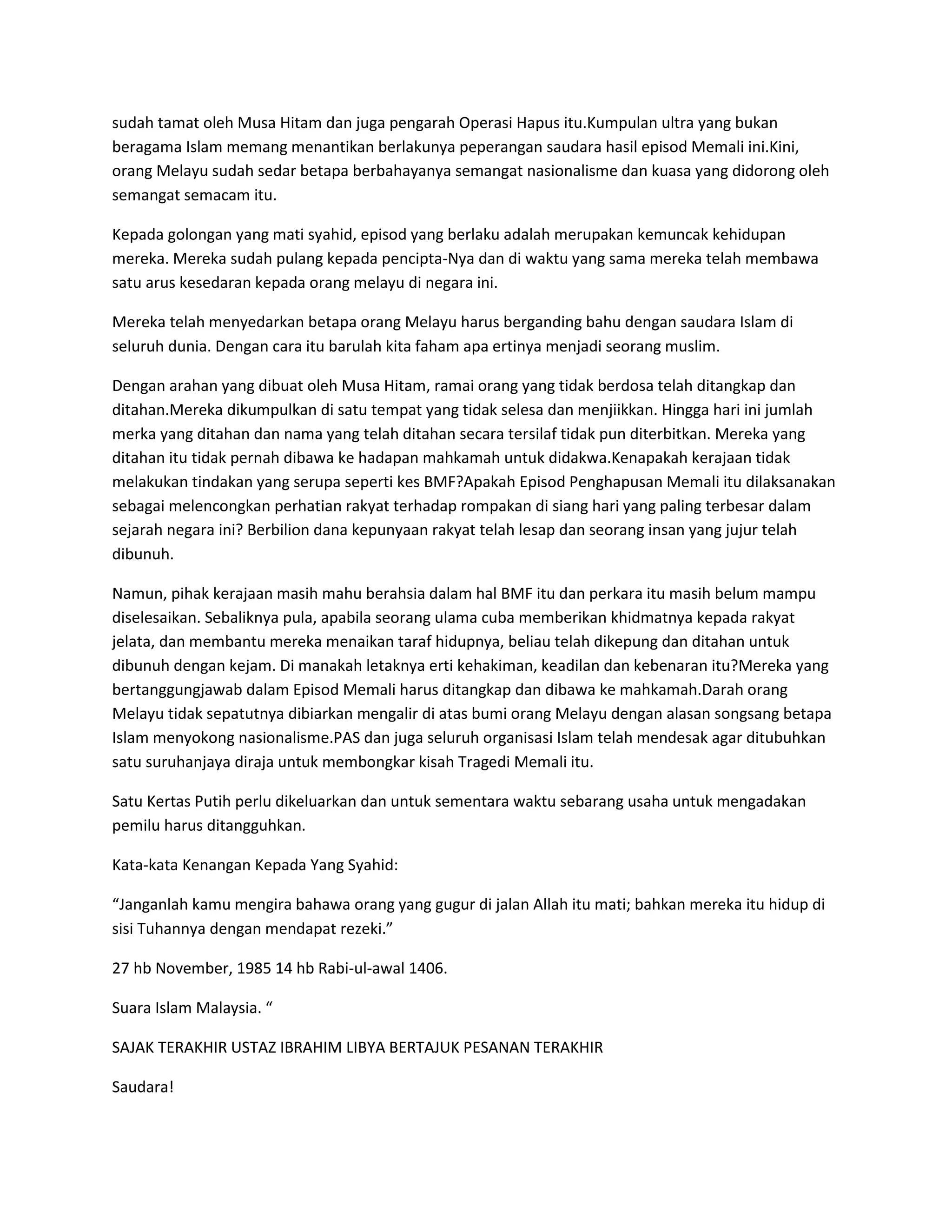 Kisah benar tragedi memali | DOCX