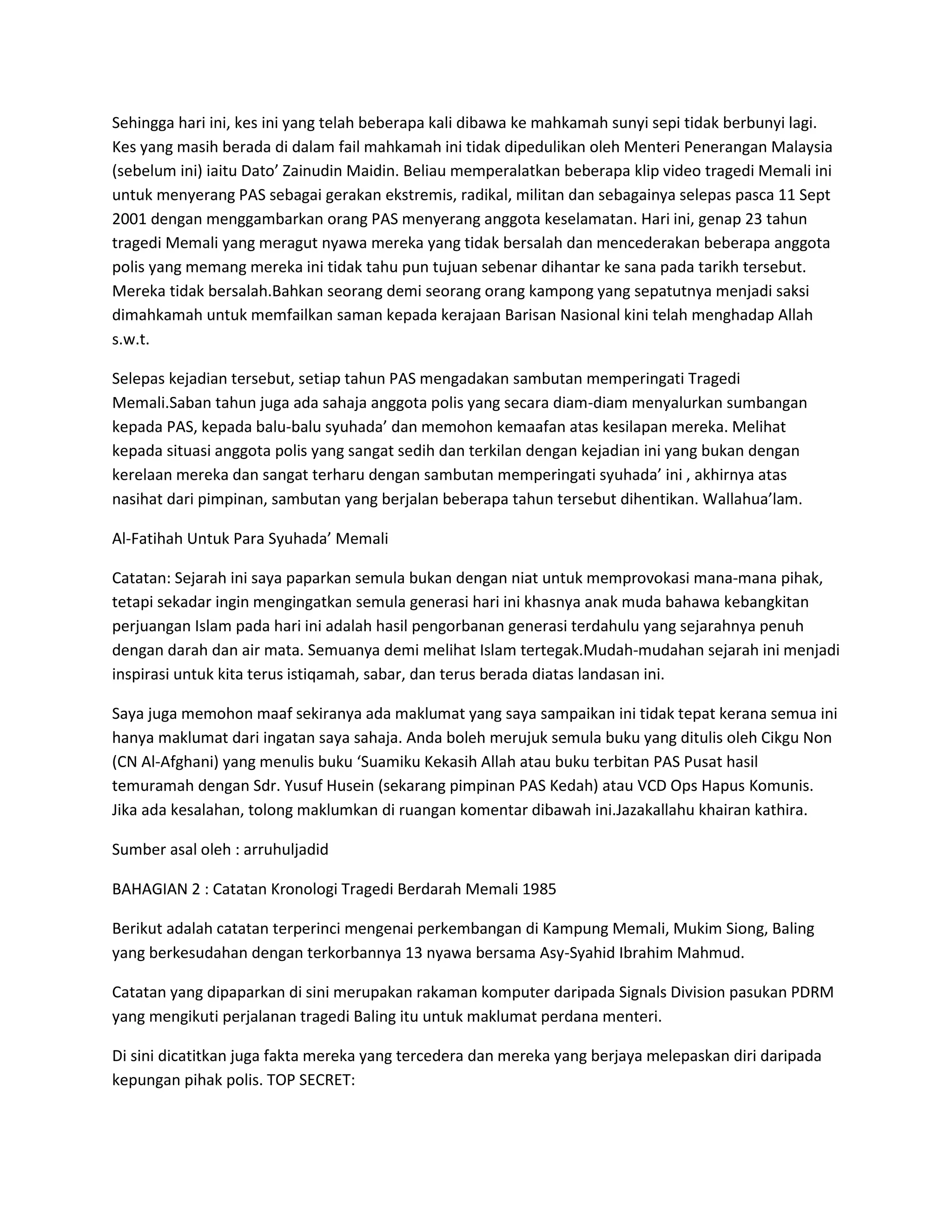 Kisah benar tragedi memali | DOCX