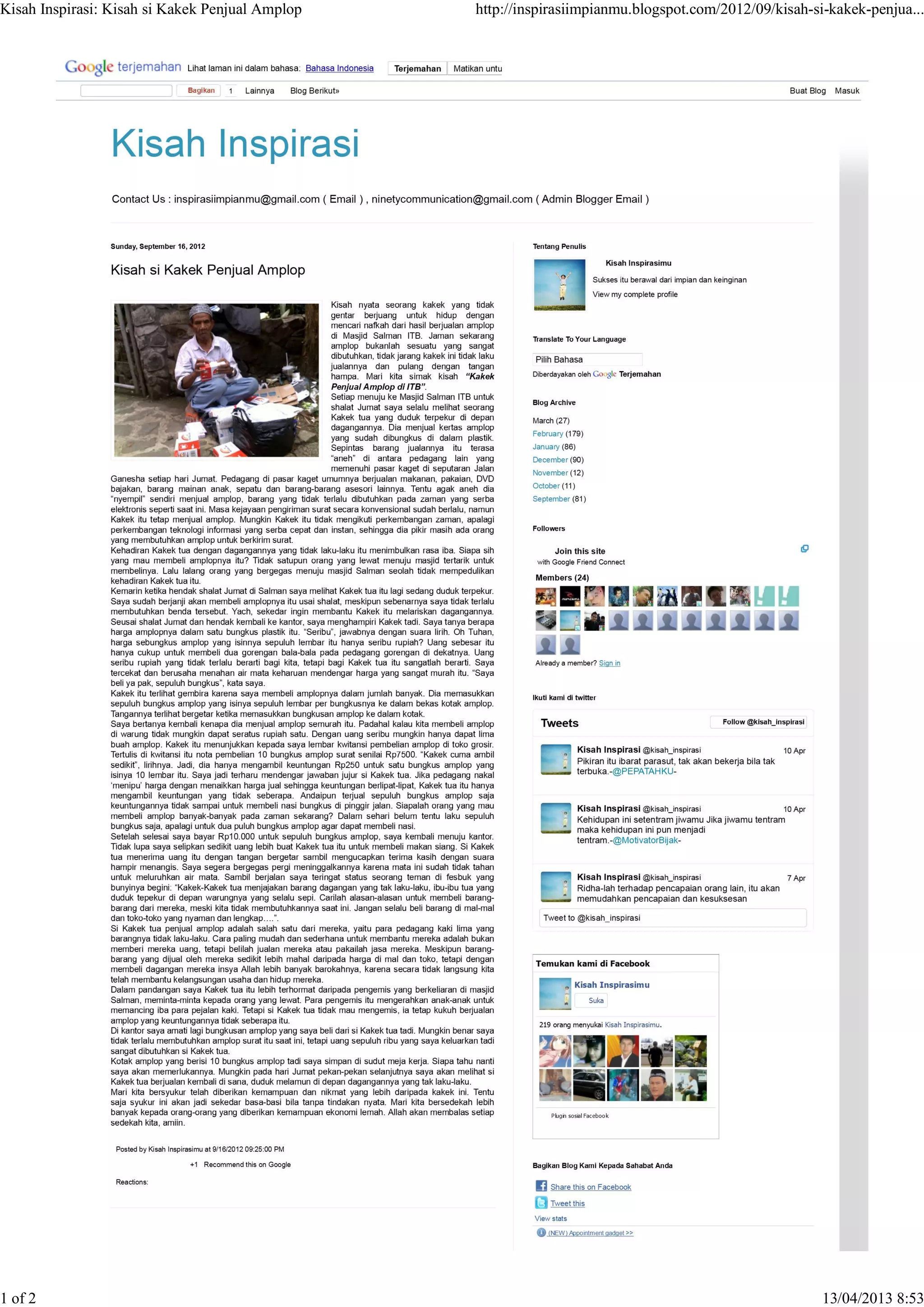 Kisah inspirasi kisah si kakek penjual amplop | PDF