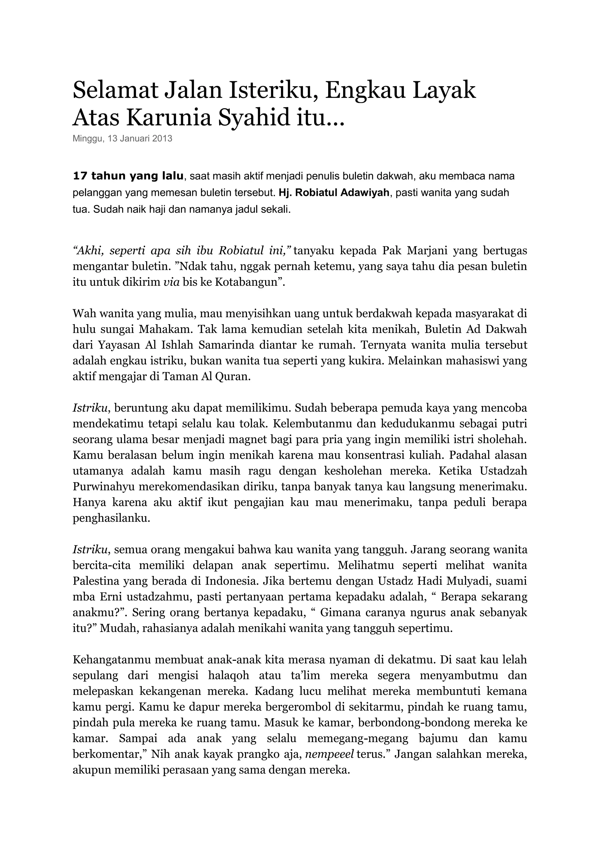 Kisah Nyata Pengorbanan dan Cinta Seorang Ibu | DOCX