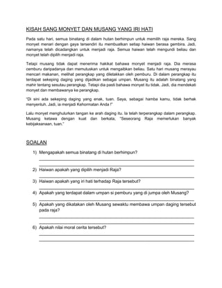 KISAH SANG MONYET DAN MUSANG YANG IRI HATI.docx