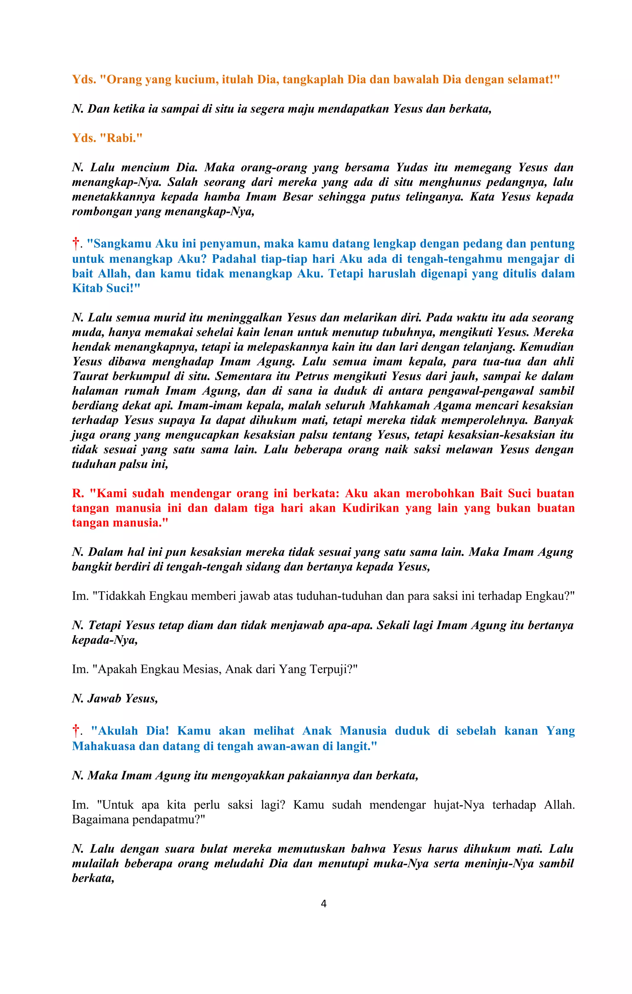 Kisah sengsara minggu palma markus 14 ayat 1 sampai 15 ayat 47 | DOC