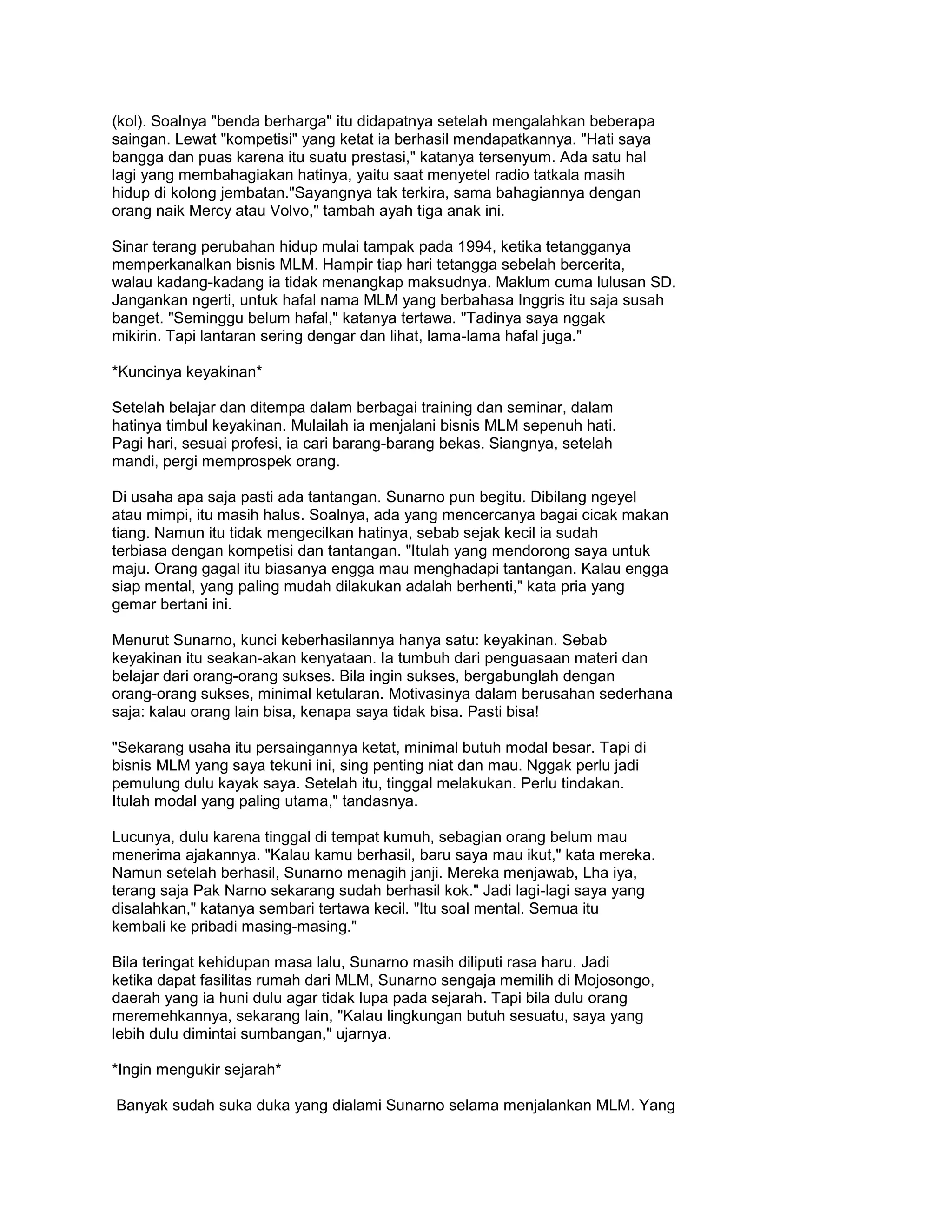 Kisah sukses seorang pemulung sampah | DOCX