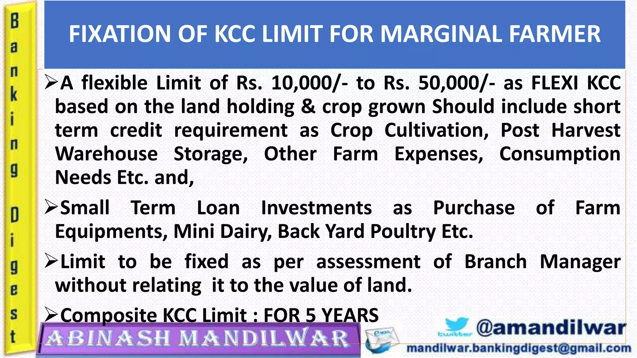 Kisan Credit Card | किसान क्रेडिट कार्ड | KCC Scheme and Loan Limit Assessment | PPTX