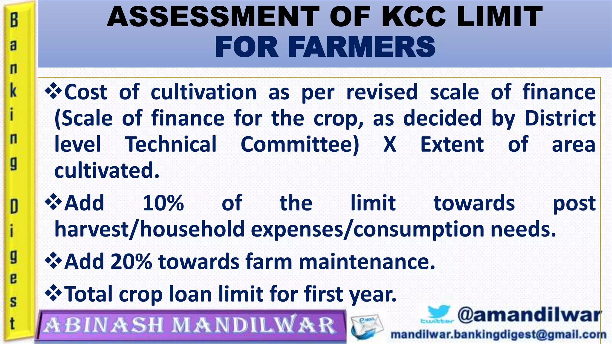 Kisan Credit Card | किसान क्रेडिट कार्ड | KCC Scheme and Loan Limit Assessment | PPTX