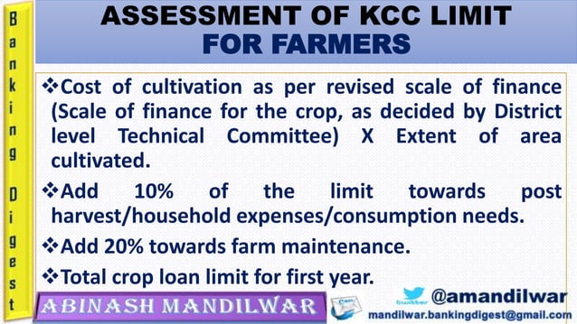 Kisan Credit Card | किसान क्रेडिट कार्ड | KCC Scheme and Loan Limit Assessment | PPT