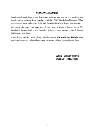 indian railway gorakhpur training report for mechanical engineering ...