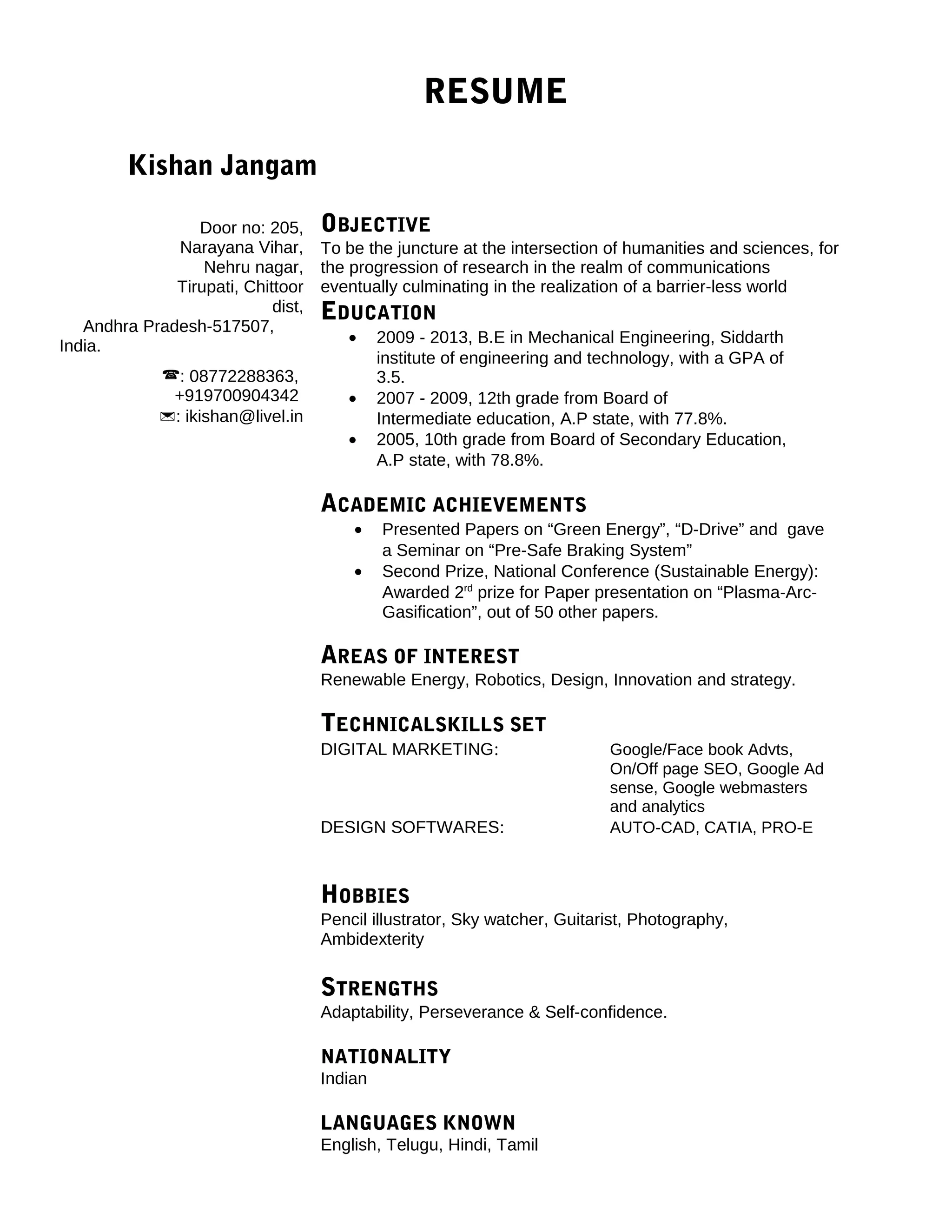 Kishan jangam resume | DOC | Business | Business and Finance