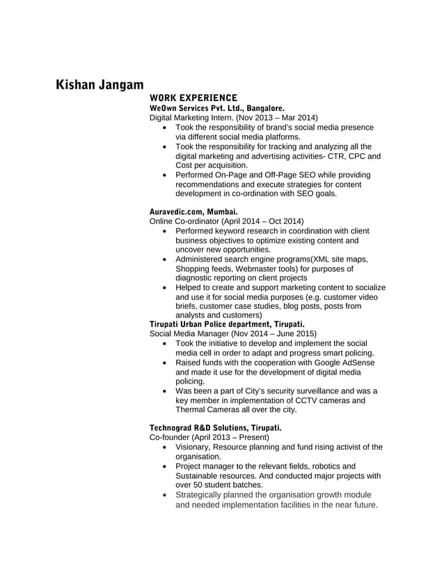 Kishan jangam resume | DOC | Business | Business and Finance
