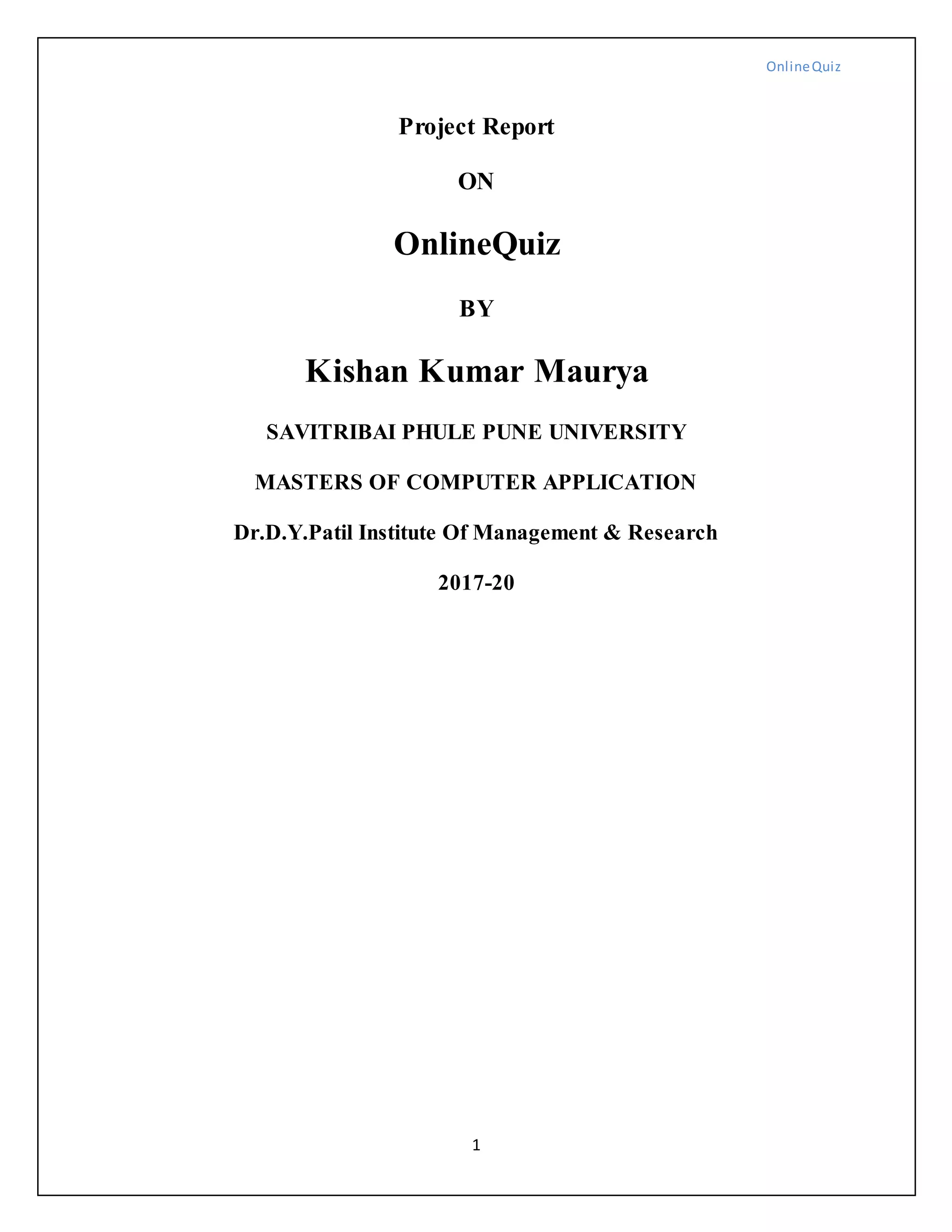 Online Quiz System Project Report | DOCX