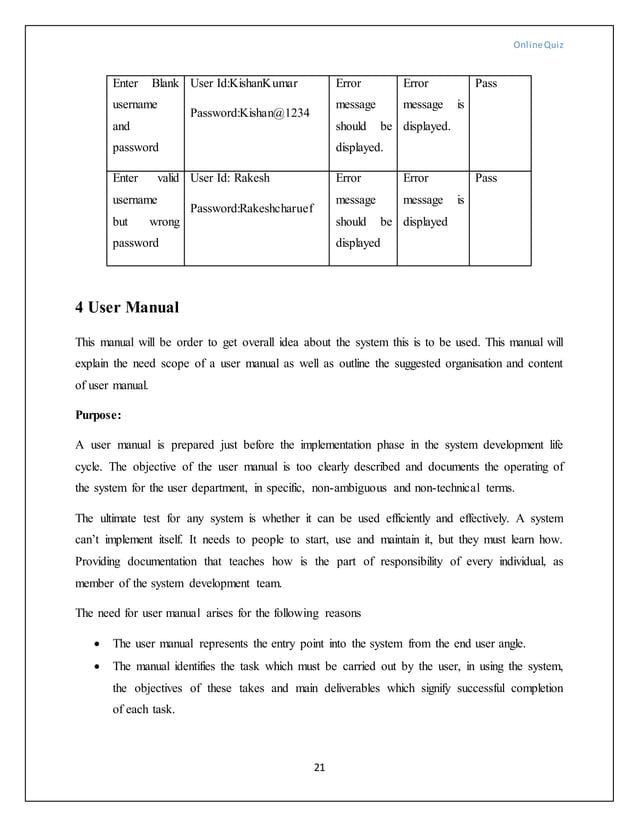 Online Quiz System Project Report | DOCX