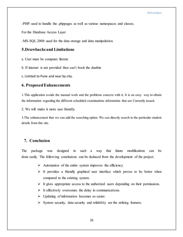 Online Quiz System Project Report | DOCX