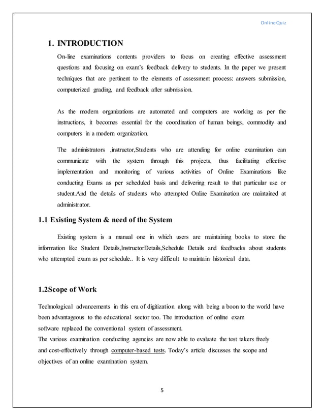 Online Quiz System Project Report | DOCX