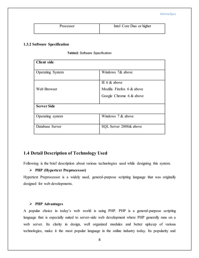 Online Quiz System Project Report | DOCX