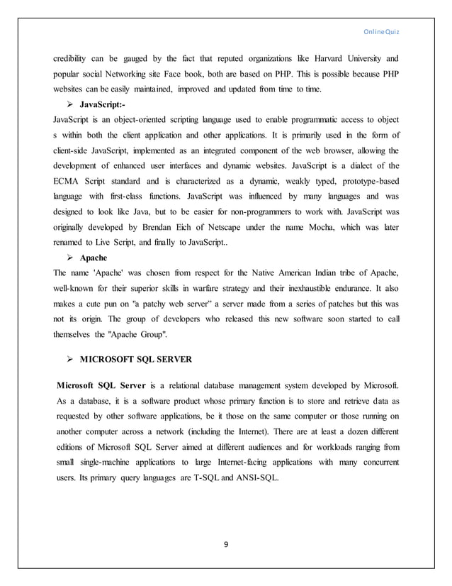 Online Quiz System Project Report | DOCX