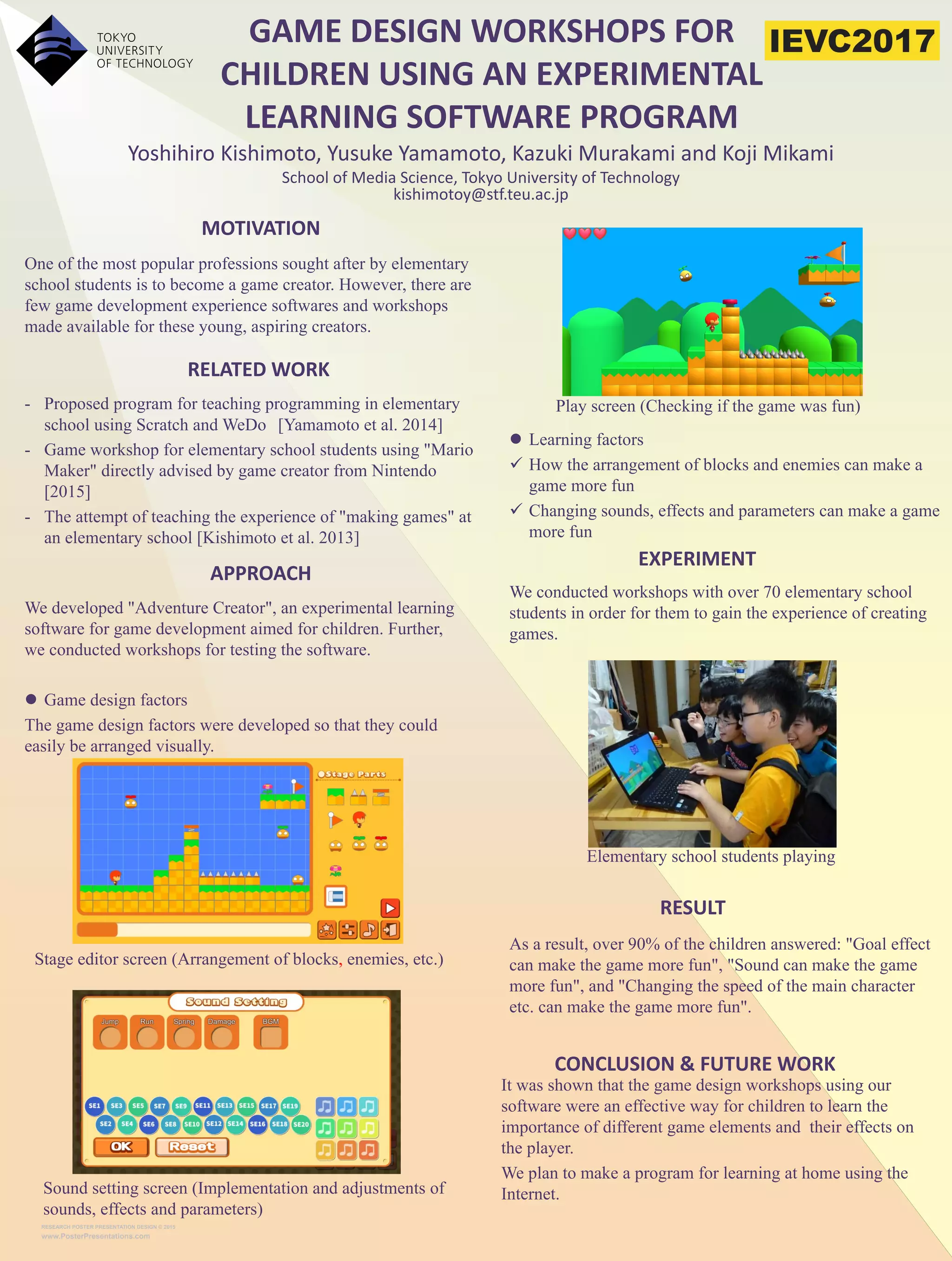 GAME DESIGN WORKSHOPS FOR CHILDREN USING AN EXPERIMENTAL LEARNING SOFTWARE PROGRAM | PDF