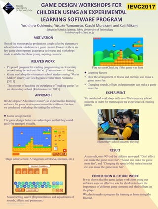 GAME DESIGN WORKSHOPS FOR CHILDREN USING AN EXPERIMENTAL LEARNING SOFTWARE PROGRAM | PDF