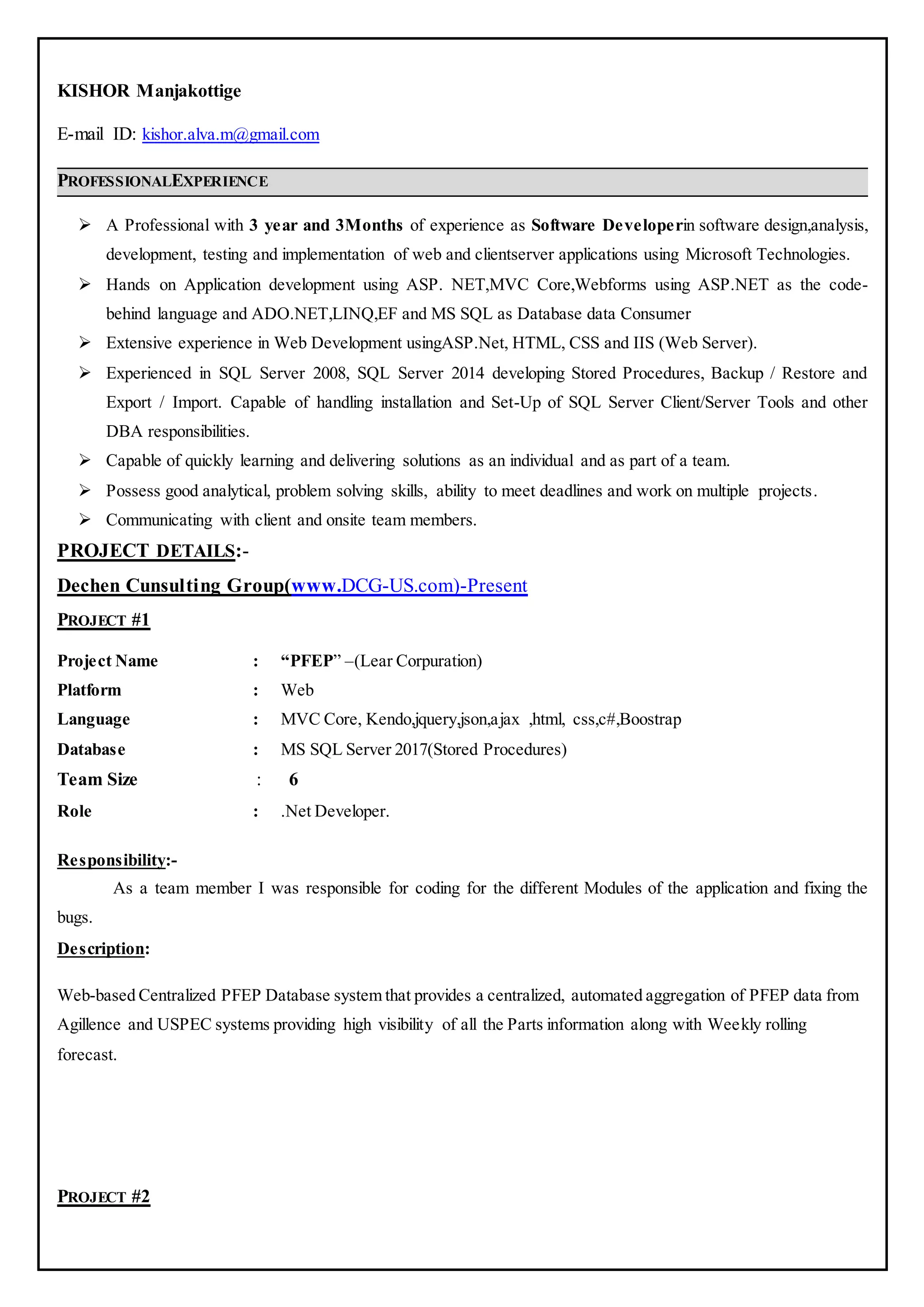 Kishor resume- | DOCX | Web Development | Internet