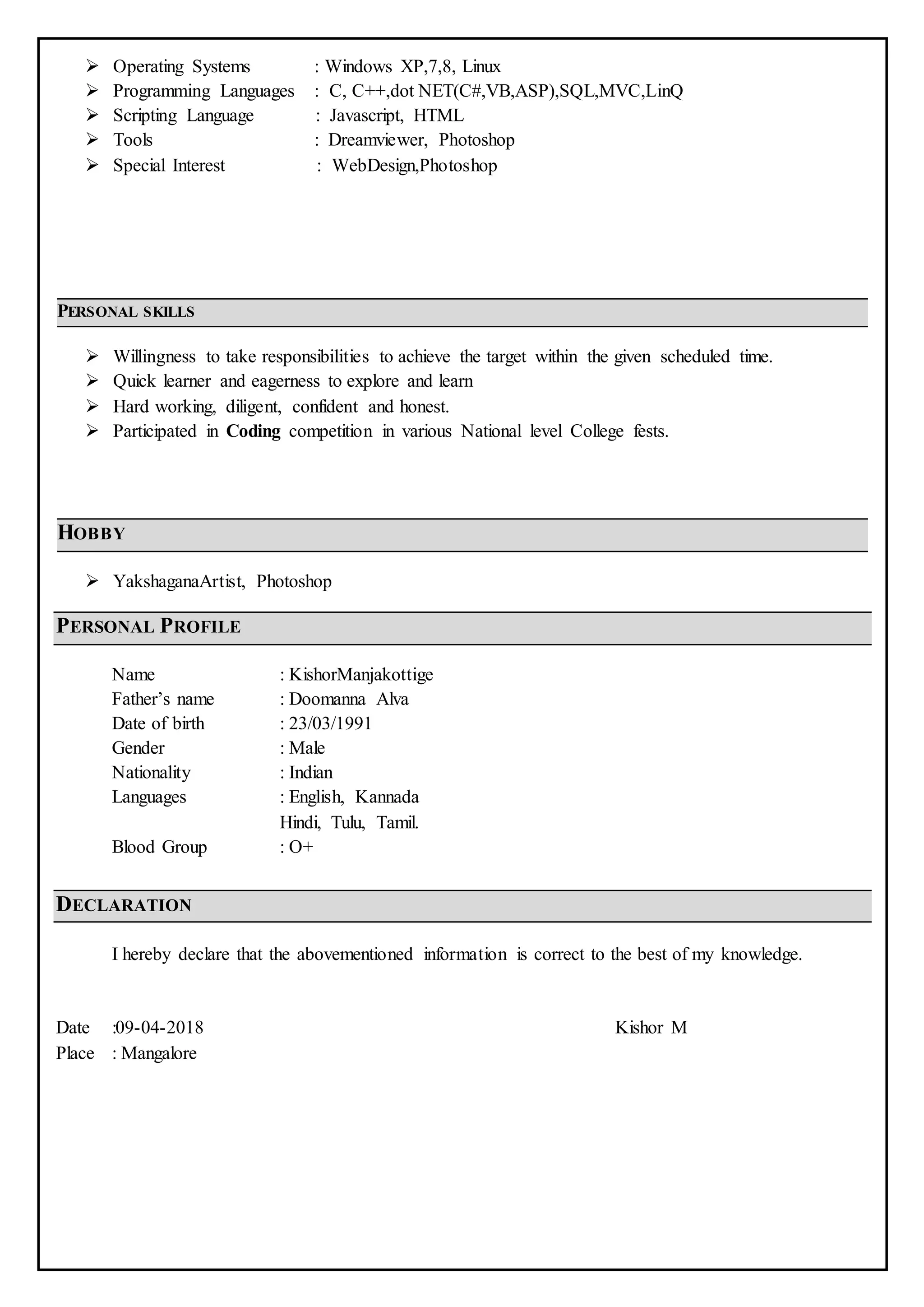 Kishor resume- | DOCX