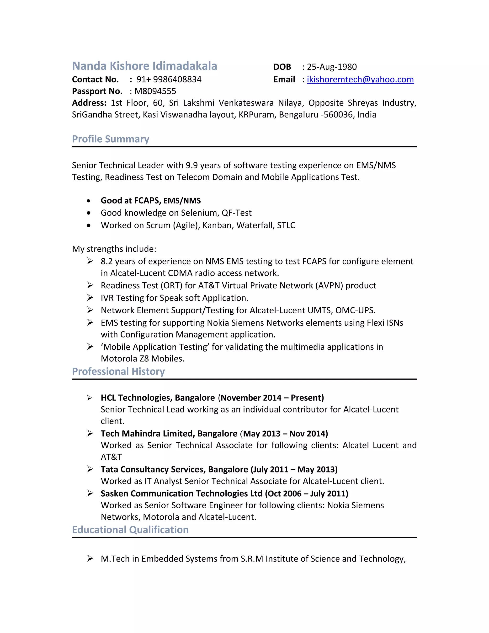 Kishore ems resume | DOC