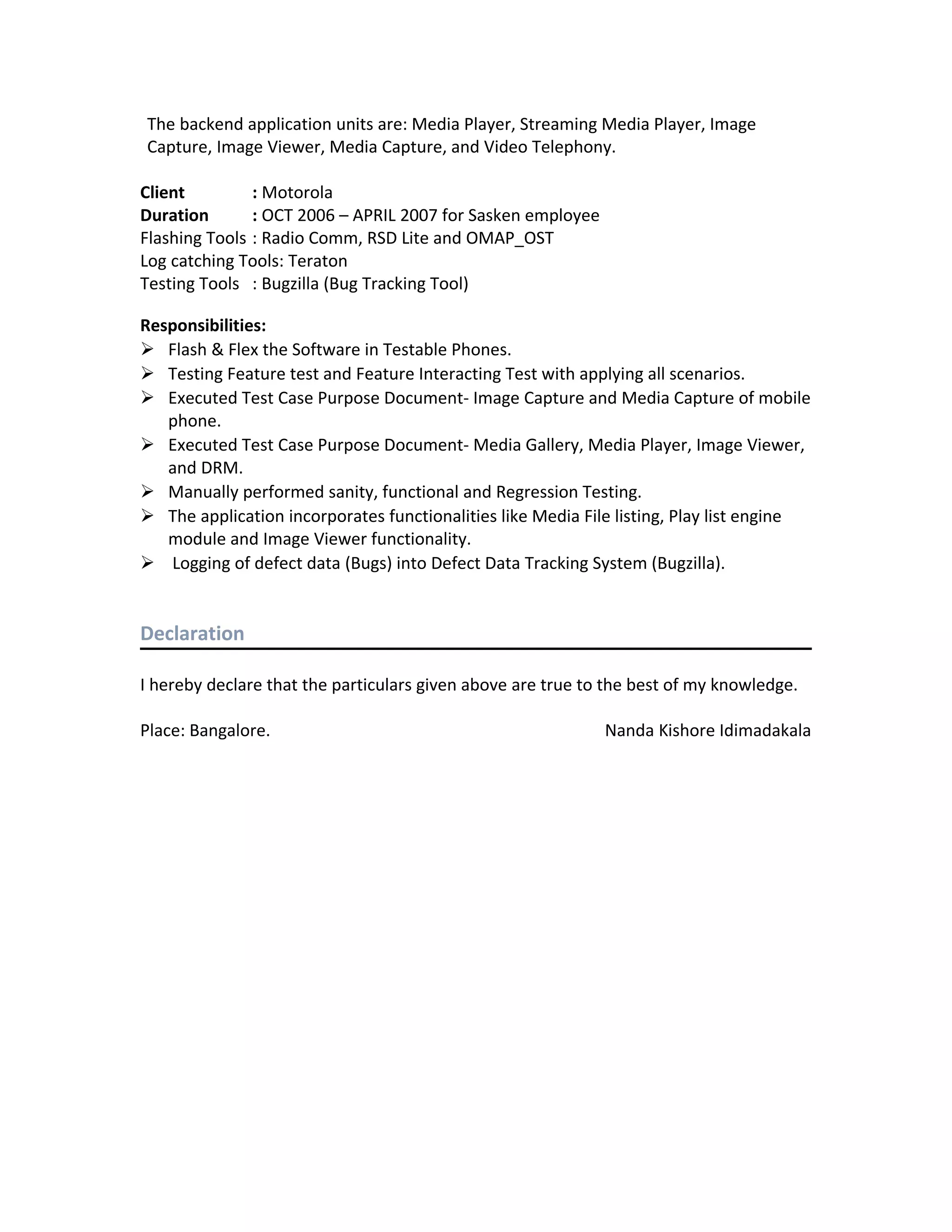 Kishore ems resume | DOC