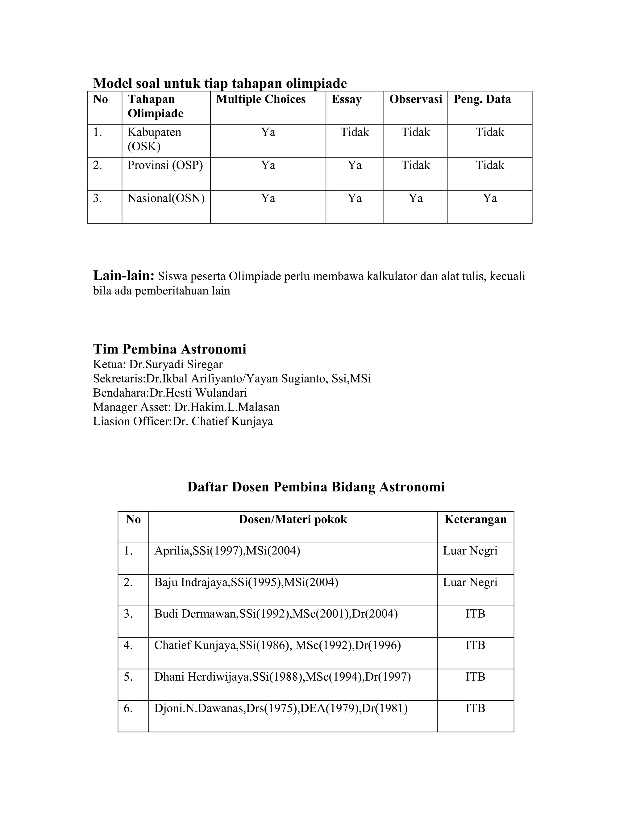 Kisi kisi-olimpiadeastronomi | PDF