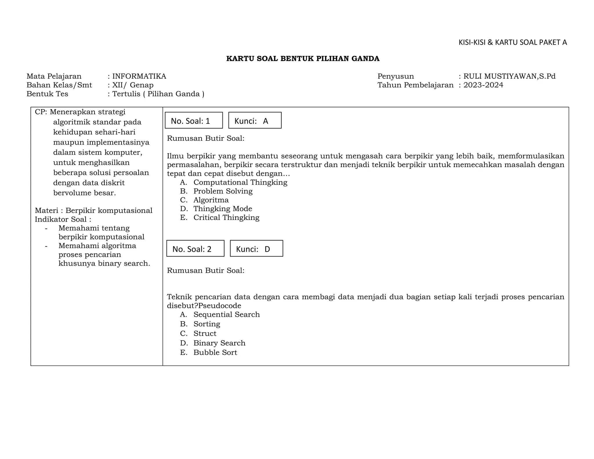 KISI-KISI DAN KARTU SOAL INFORMATIKA PAKET A.docx