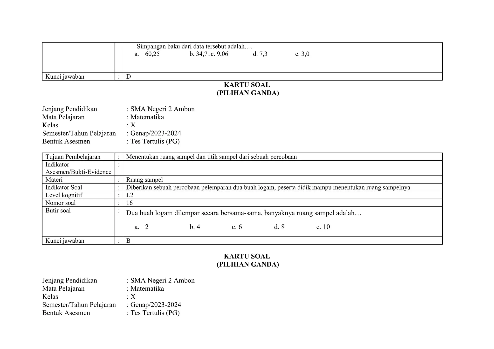 KISI-KISI & KARTU SOAL ASESMEN SUMATIF MATEMATIKA KELAS X.docx