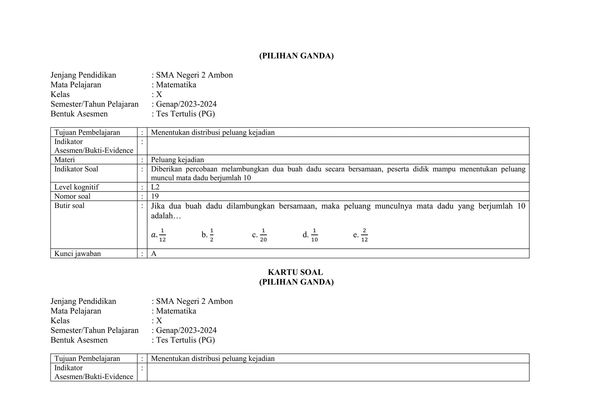 KISI-KISI & KARTU SOAL ASESMEN SUMATIF MATEMATIKA KELAS X.docx