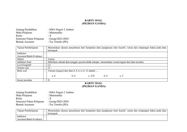 KISI-KISI & KARTU SOAL ASESMEN SUMATIF MATEMATIKA KELAS X.docx