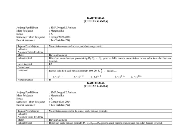 KISI-KISI & KARTU SOAL ASESMEN SUMATIF MATEMATIKA KELAS X.docx