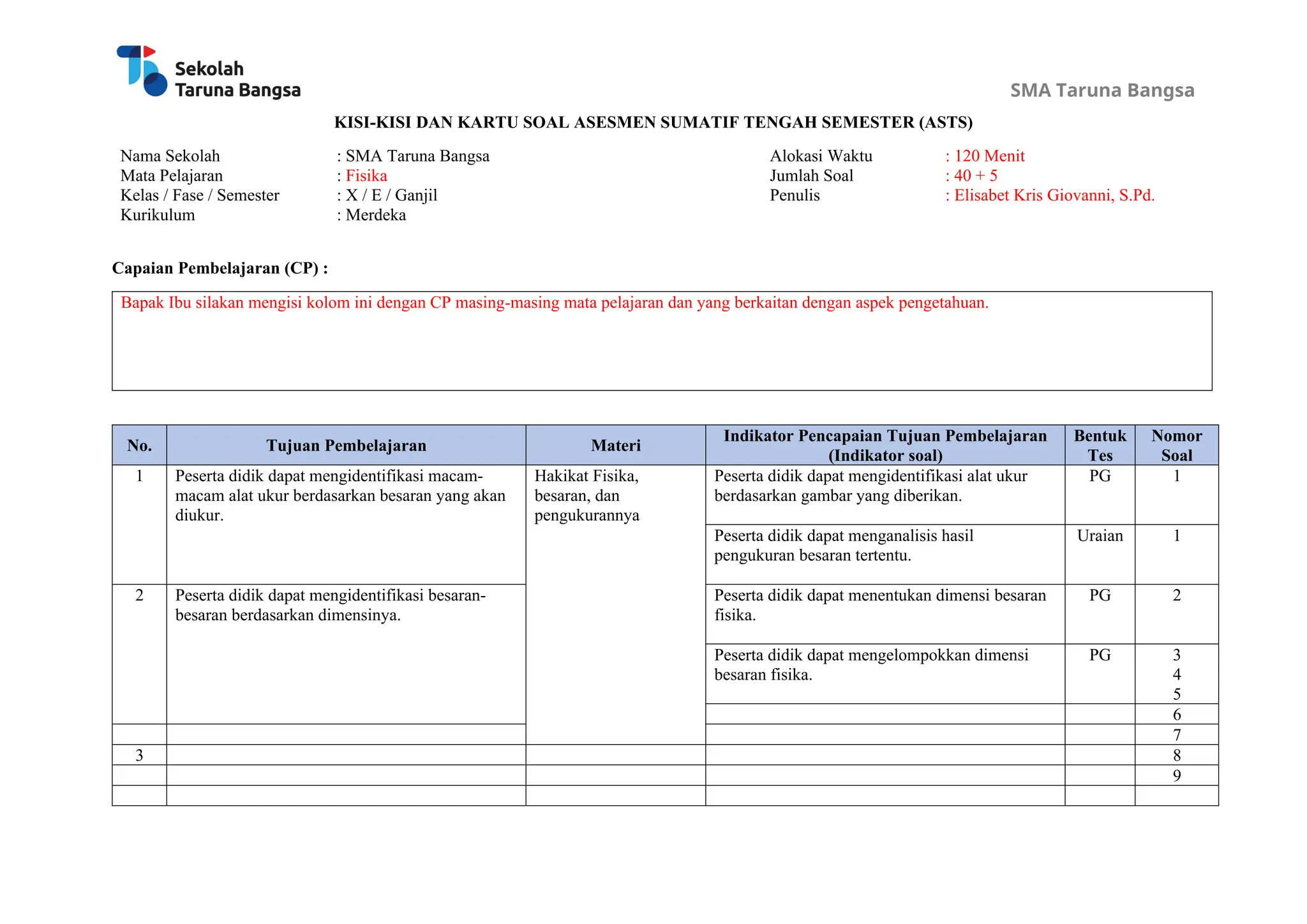Kisi-kisi & Kartu Soal ASTS Ganjil TP 2023-2024 Kelas 10 Fase E.docx