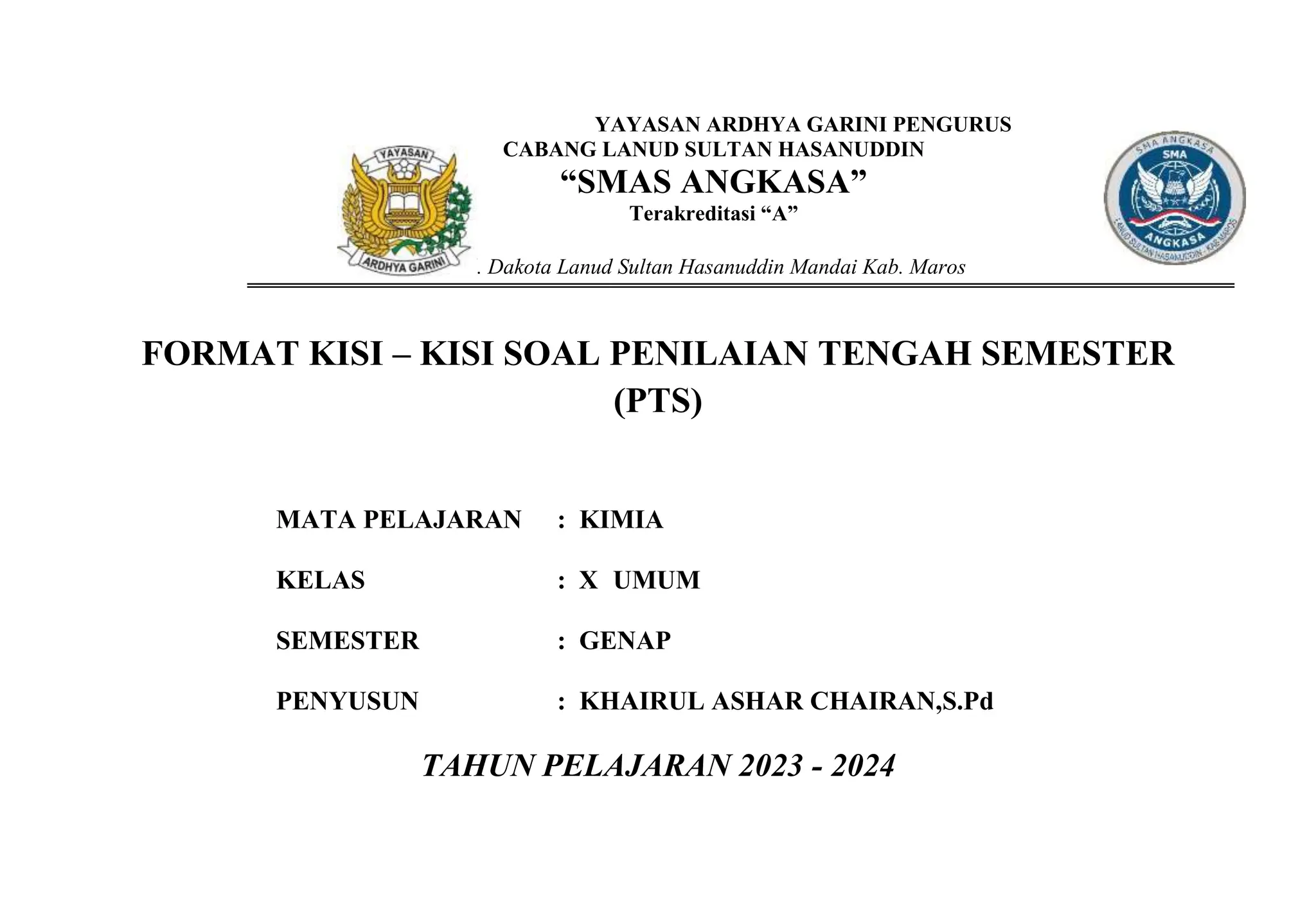 KISI - KISI KIMIA KELAS X PTS 2023 GANJIL.docx
