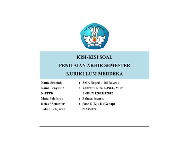 KISI-KISI SOAL FASE E BAHASA INGGRIS 2023-2024 ZR - Genap.pdf