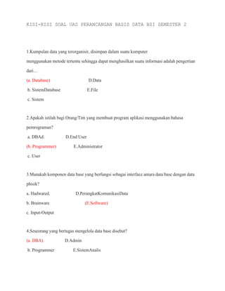 Kisi kisi soal uas semester 2 BSI | PDF