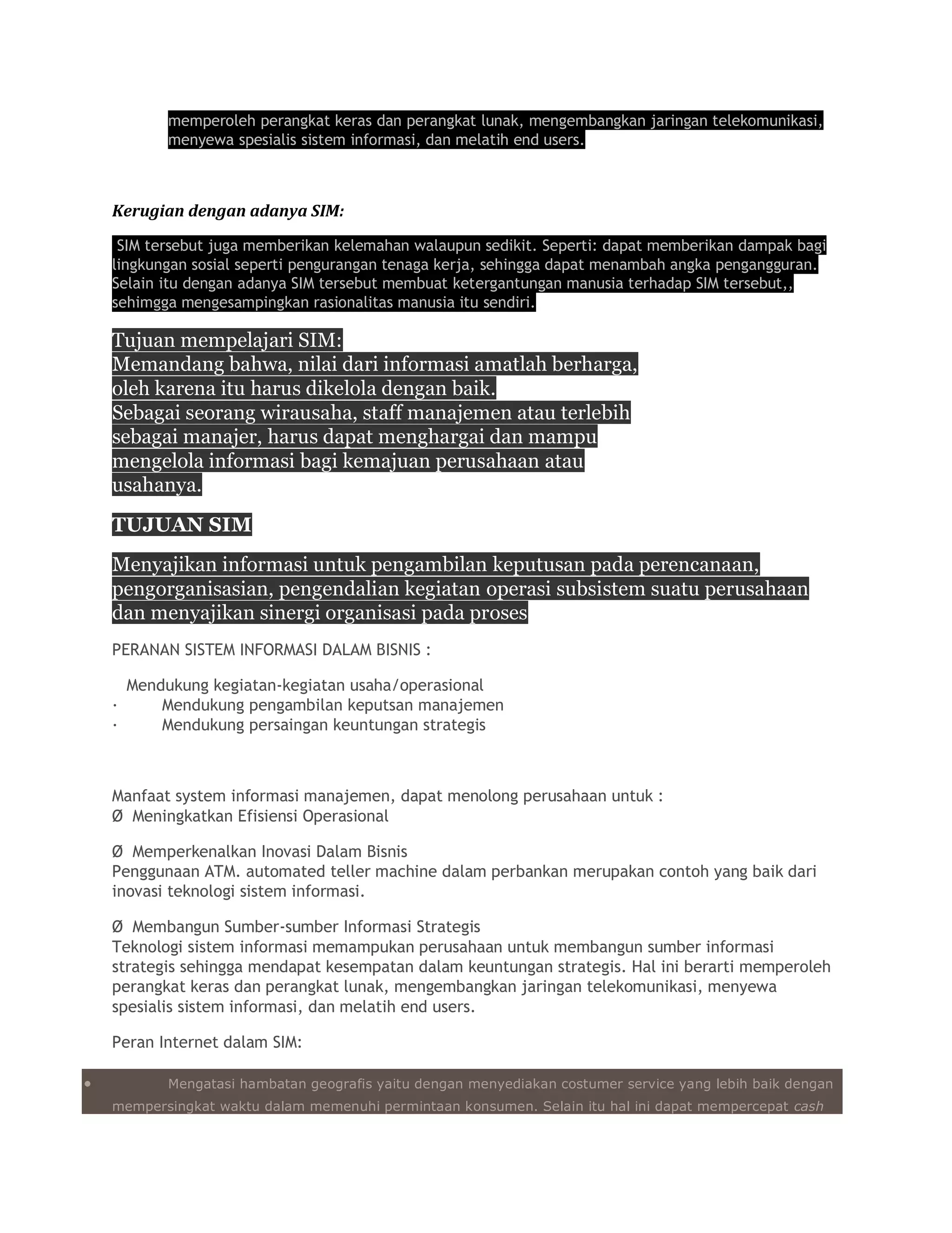 Kisi kisi uas sistem informasi manajemen (sim) | PDF