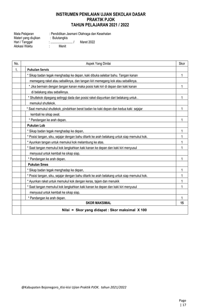 KISI - KISI UJIAN PRAKTEK PJOK TAHUN 2022.docx