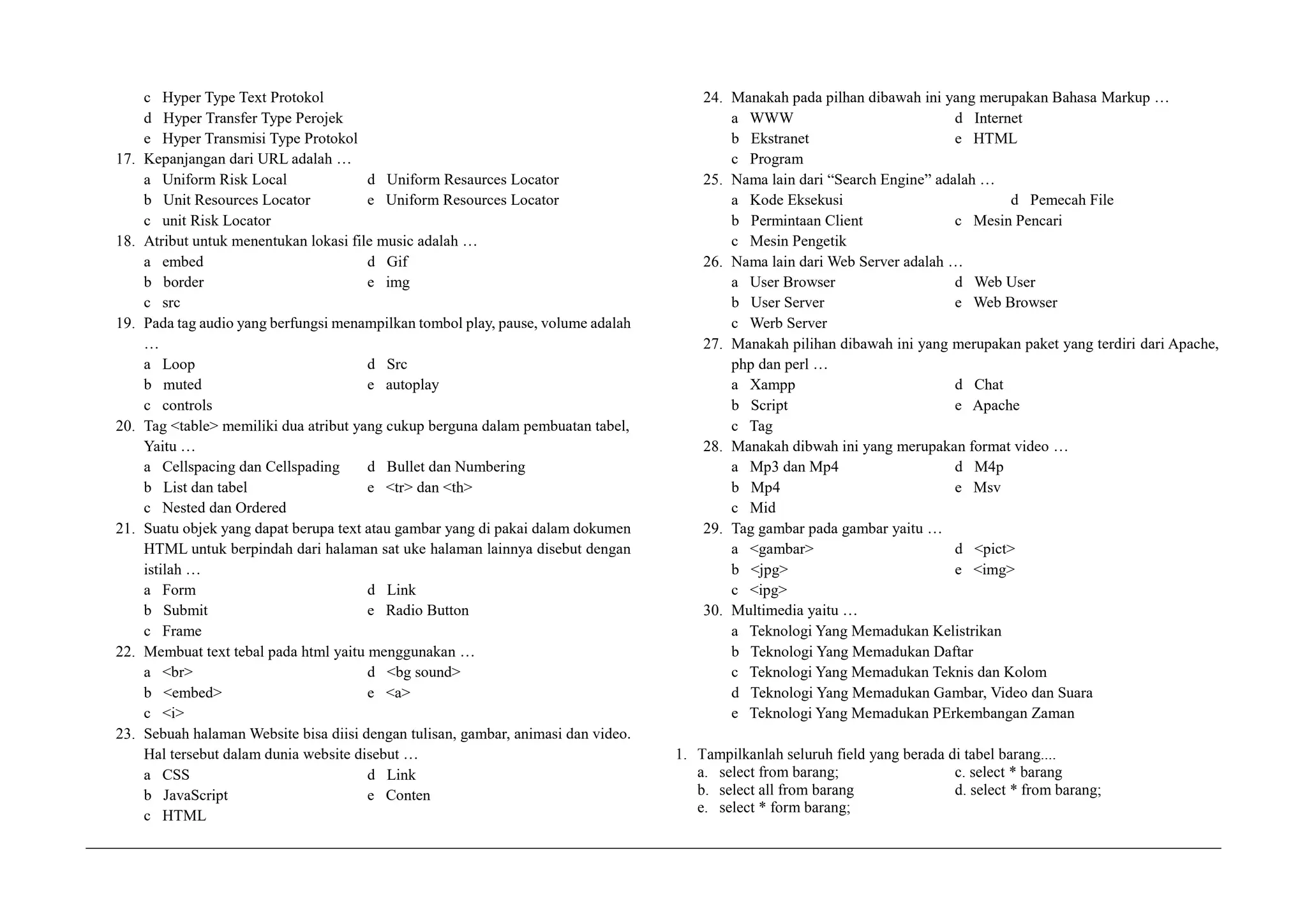 CONTOH SOAL ULANGAN RPL KELAS X JURUSAN RPL | DOCX