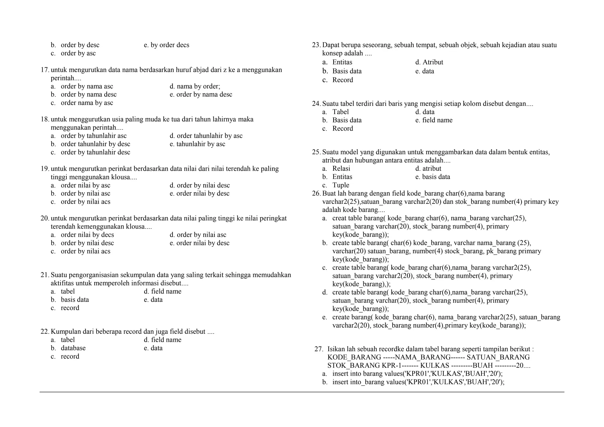 CONTOH SOAL ULANGAN RPL KELAS X JURUSAN RPL | DOCX