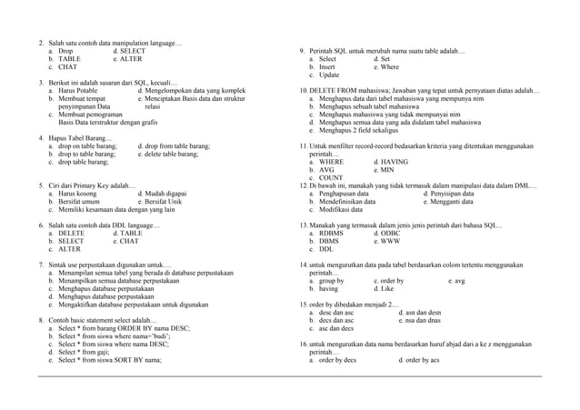 CONTOH SOAL ULANGAN RPL KELAS X JURUSAN RPL | PPT