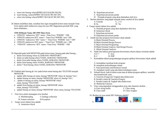 CONTOH SOAL ULANGAN RPL KELAS X JURUSAN RPL | PPT