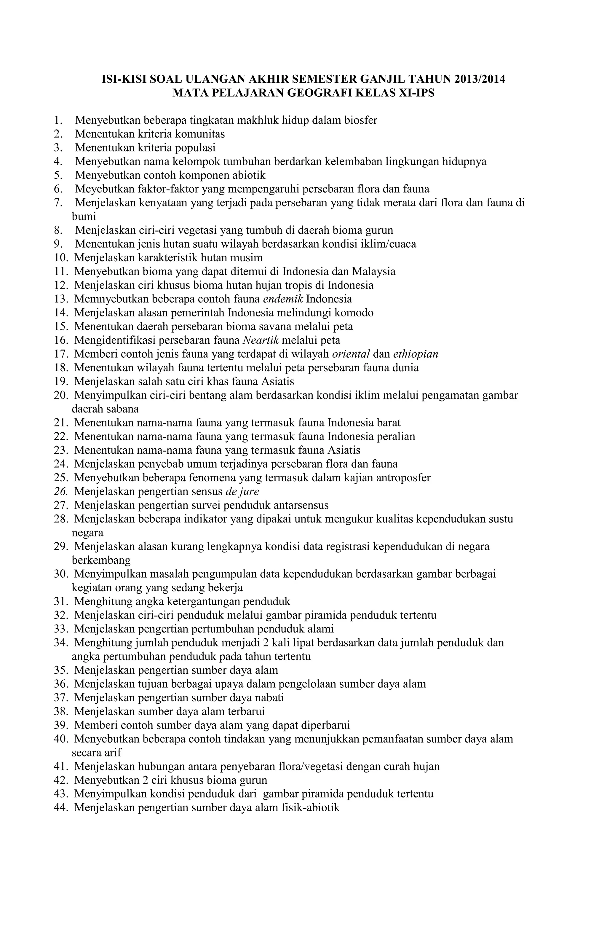 Kisi kisi soal geografi | DOCX