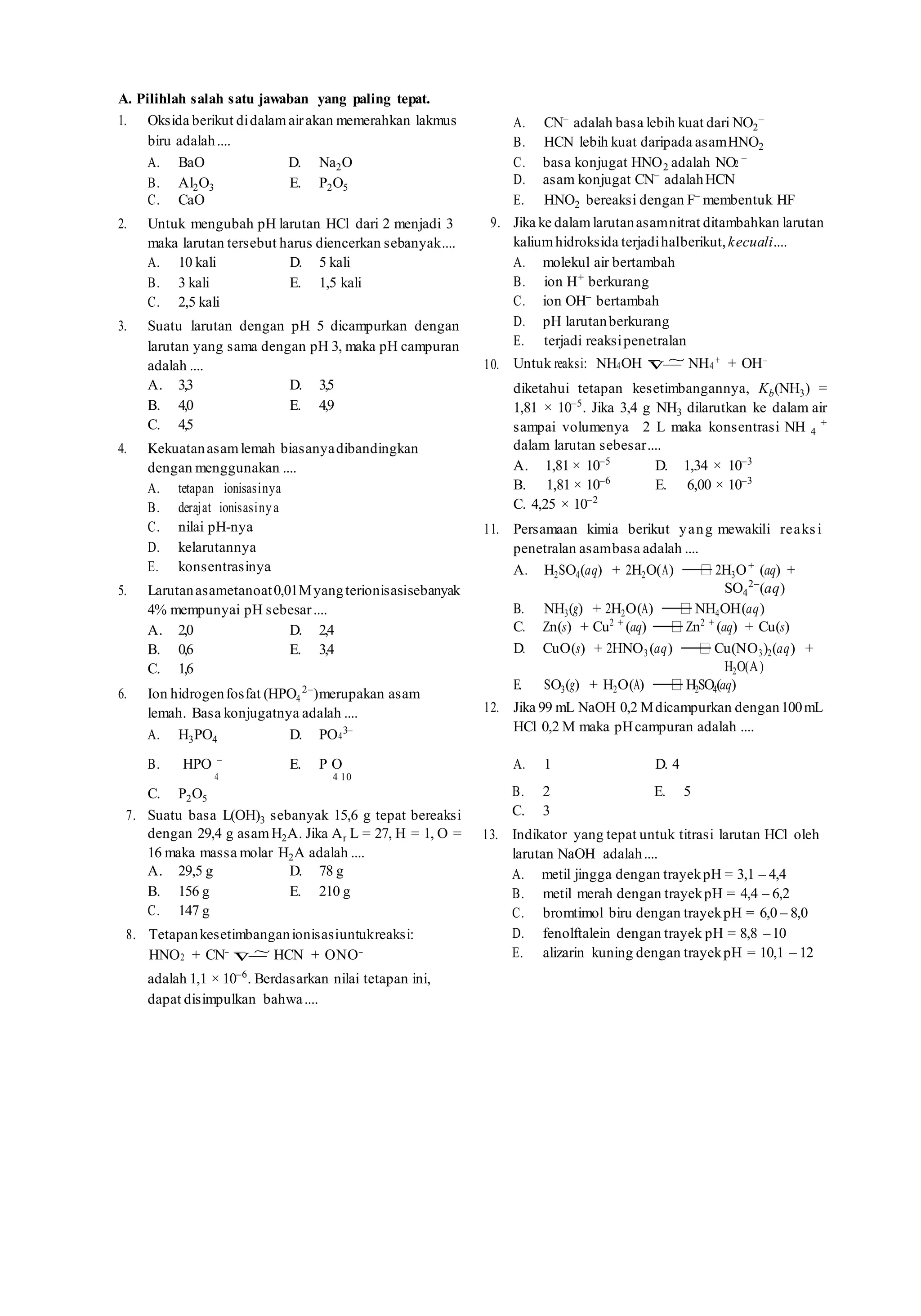 Kisi kisi soal pas kimia sem2 | PDF