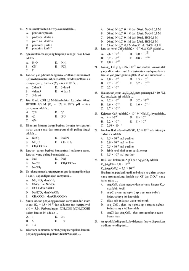 Kisi kisi soal pas kimia sem2 | PDF